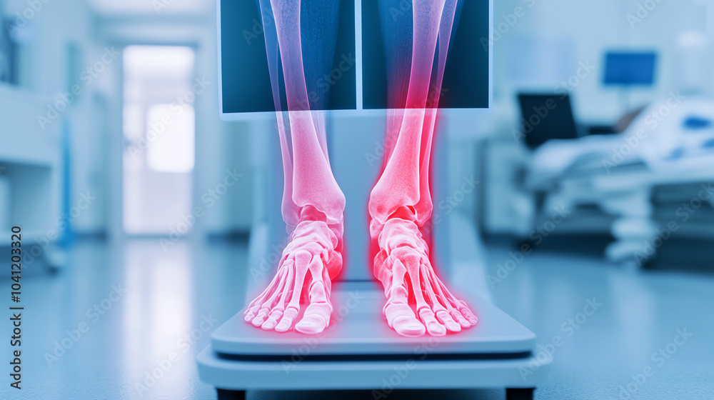 X-ray image of feet showing bones and joints in a medical setting ...