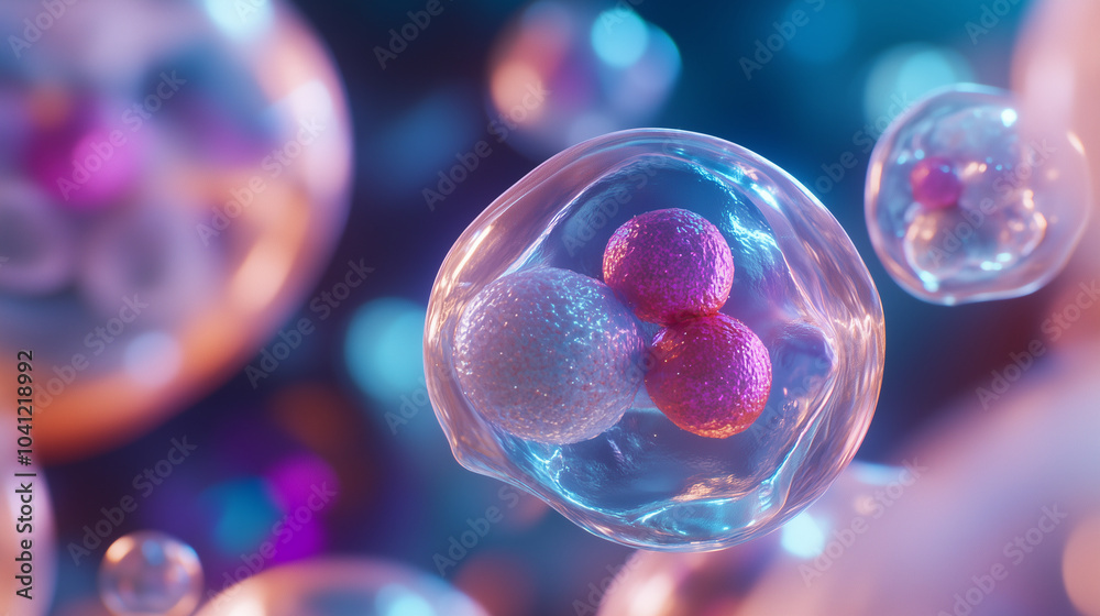 Microscopic view of a cell undergoing apoptosis, nucleus shrinking and ...