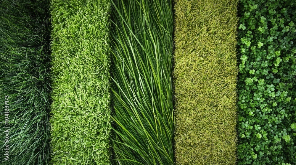 Lush green grass tufts in a row, with each tuft showing distinct ...