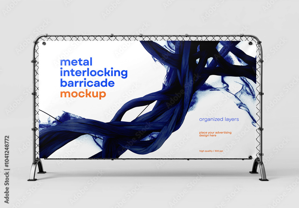 Outdoor Barricade Banner Mockup – Realistic Metal Frame Display ...