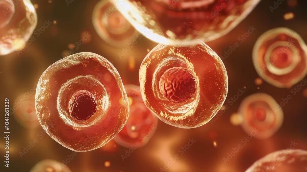 Microscopic view of a cell undergoing apoptosis, nucleus shrinking and ...