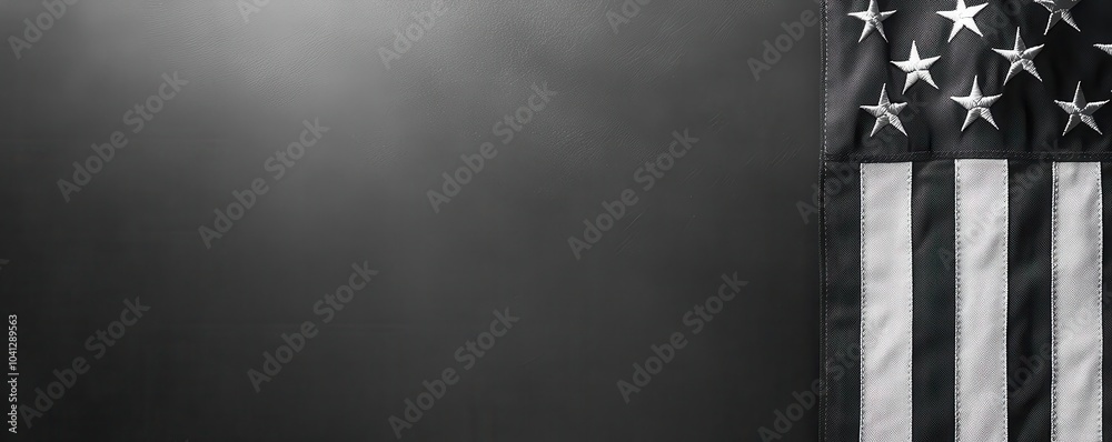 Black-and-white image of an American flag, with one small section in ...