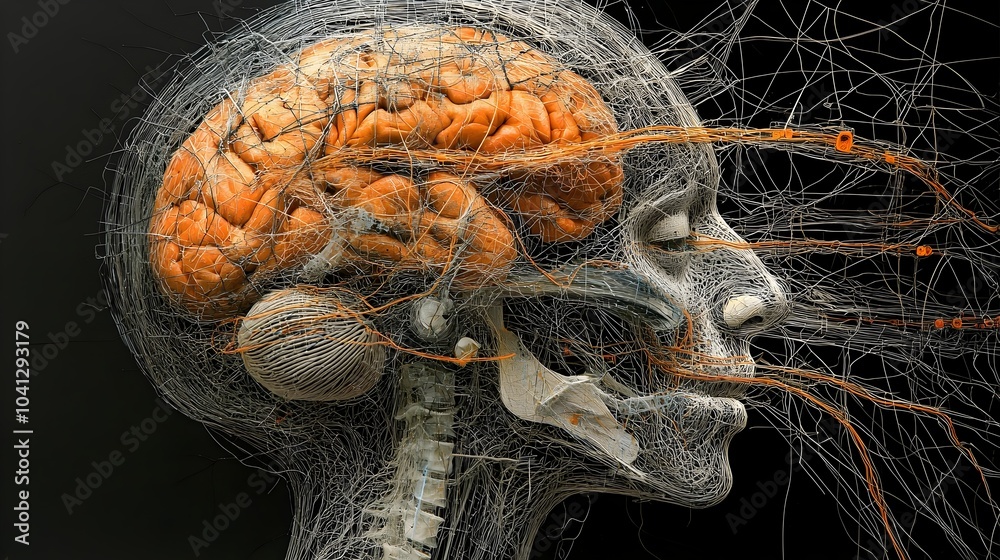 Cross section of the brain as a web showcasing the intricate network of ...