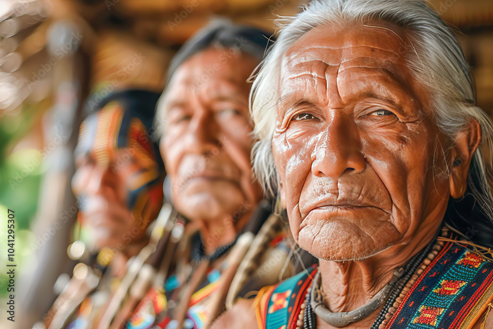 Indigenous men posing in traditional garb for native american heritage ...