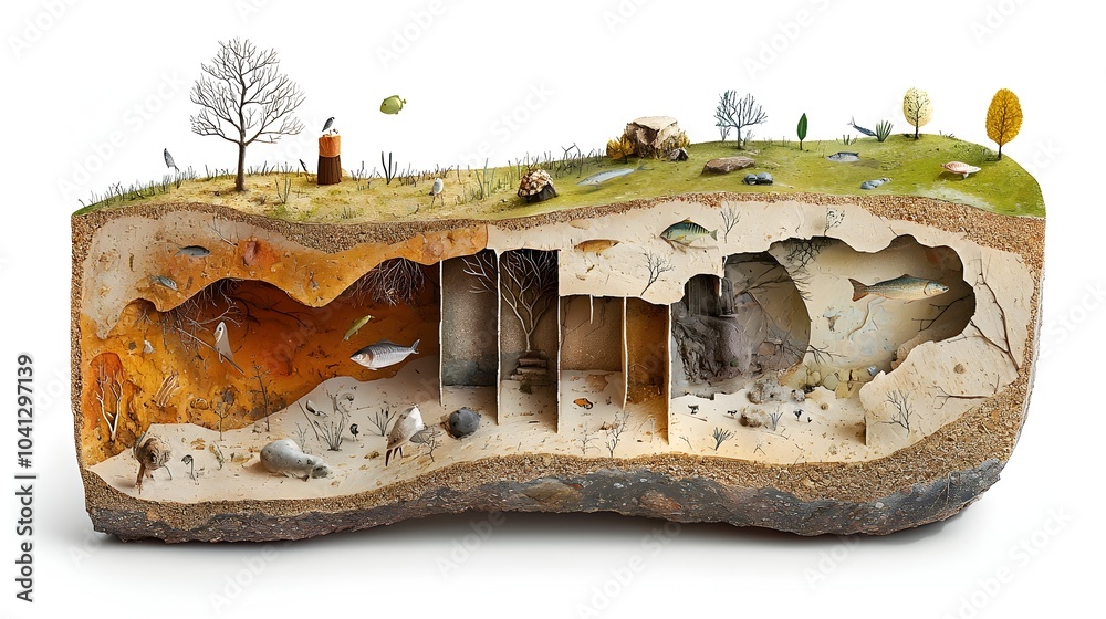 Ilustração do Stock: Detailed cross section of a riverbed showcasing ...