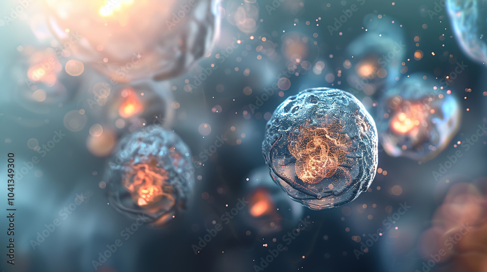 Microscopic view of a cell undergoing apoptosis, with visible shrinking ...