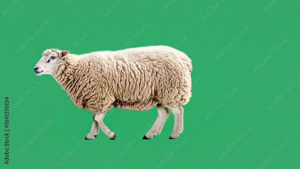white sheep walking fixed position side view on green screen ... white sheep walking fixed position side view on green screen ...
