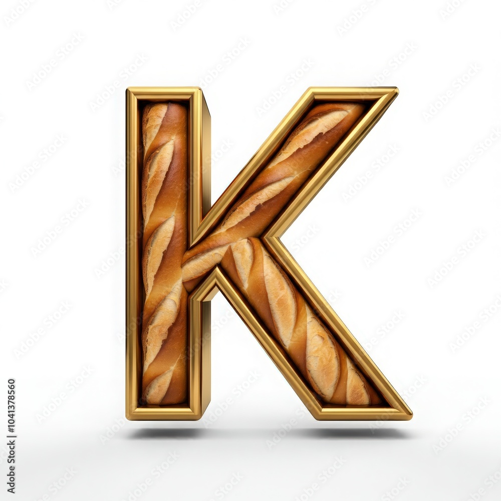 Letter K made from realistic baguette bread, ideal for bakery-themed ...
