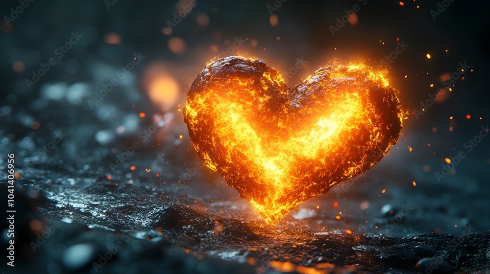 Fiery Passionate Heart Ablaze with Intense Burning Flames and Energy ...
