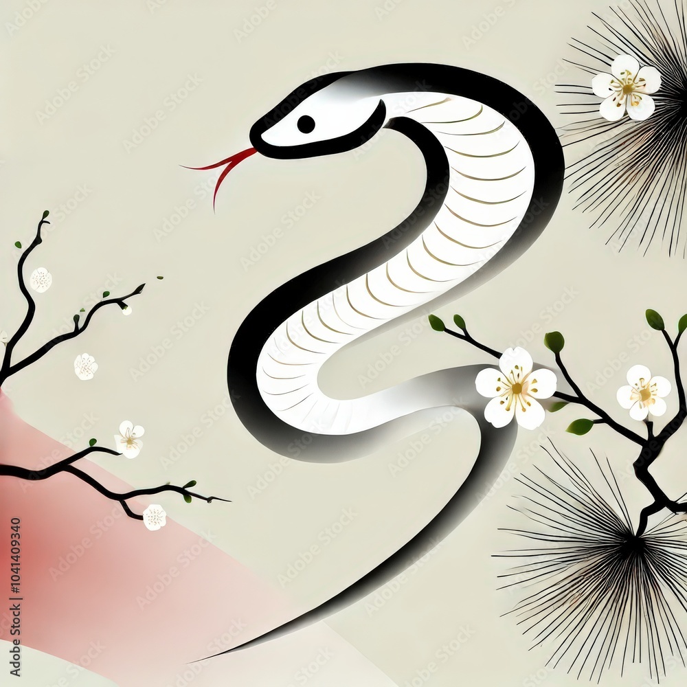 An elegant, minimalist Japanese New Year card for 2025, Year of the ...