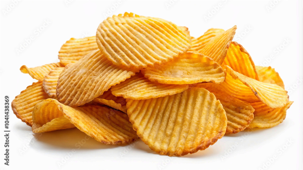 golden mountain of crispy, corrugated potato chips, ready to be ...
