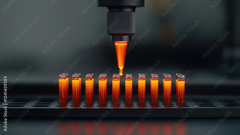 Automated pipette systems in action, transferring liquids into high ...