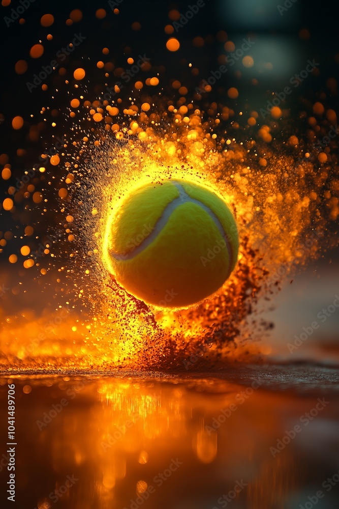 Tennis ball hitting the ground in explosive slow motion, with vibrant ...
