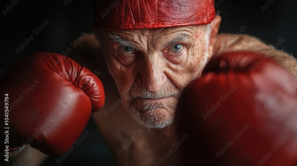 An evocative portrait of a senior boxer showing strength and ...