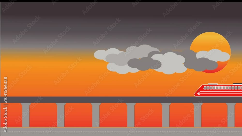 2D animation - train animation, MRT, LRT, evening background, Stock 비디오 ...