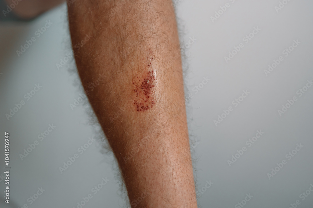 Scratch marks on skin surface cause by sharp fingernails scratching an ...