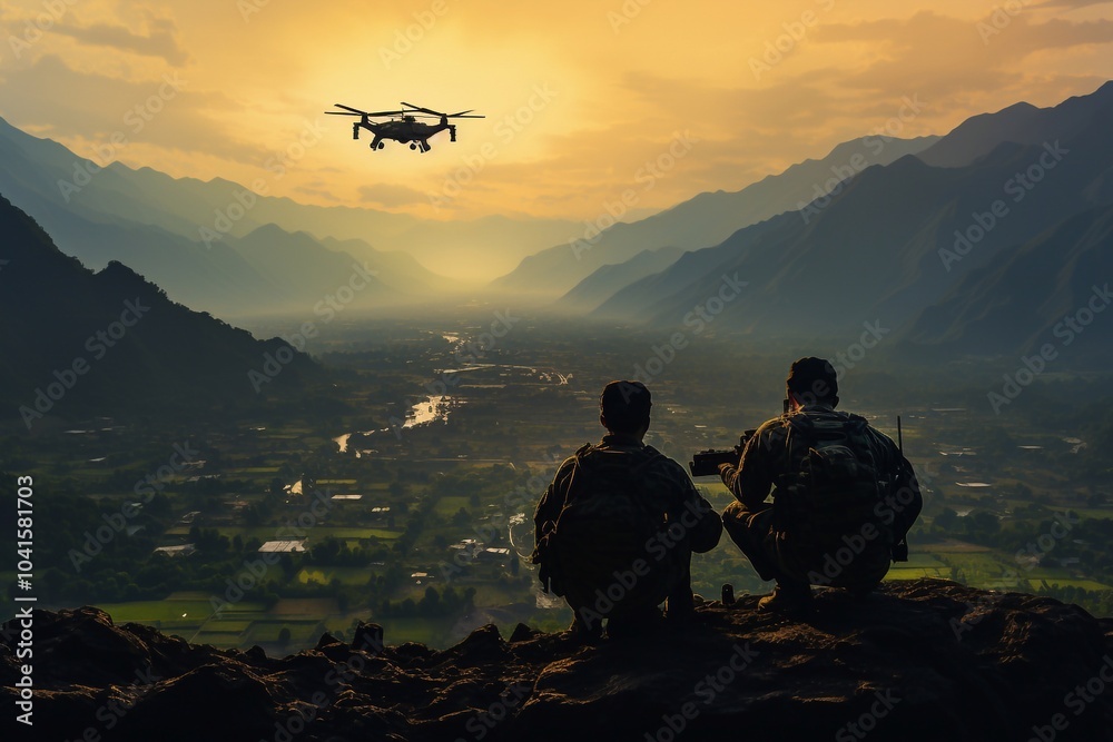 In the Military Staging Base Army Engineer and Soldiers Operate ...