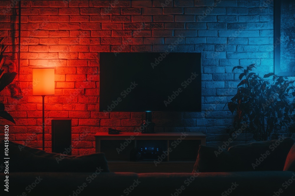 A cozy gaming setup with a large TV screen, comfortable sofa, and ...