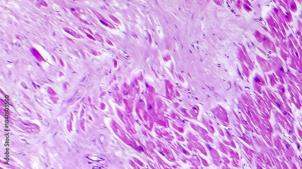 Myocardial infarction, light microscopy showing damaged heart tissue ...
