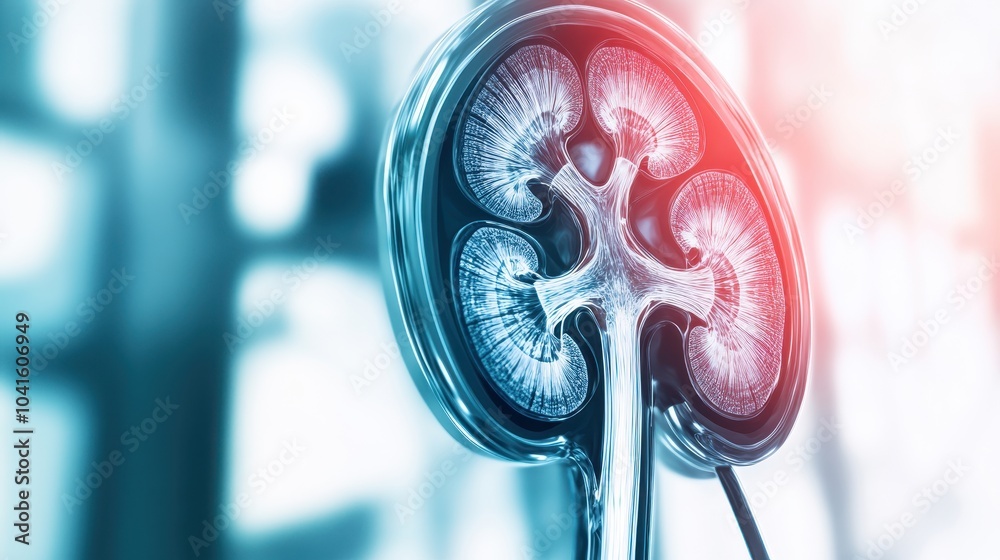 Cross-sectional view of a kidney illustrating nephrons and filtration ...