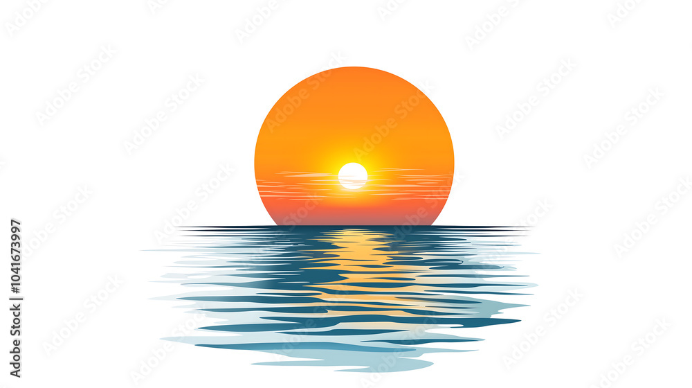 stylized sunset depicted as a halfcircle with a bright sun and clouds ...