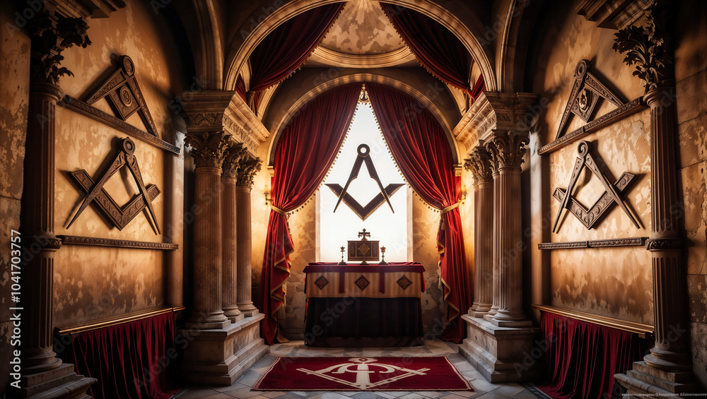 Photo & Art Print Masonic lodge interior with square and compasses ...