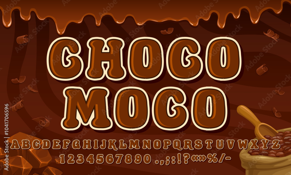 Chocolate font, candy sweet type, choco dessert caramel typeface with ...