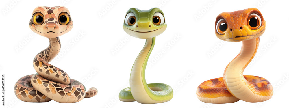 Set of cartoon 3d characters snakes isolated on the background. Snake ...