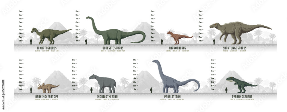 Prehistoric dinosaurs infographics on size, height, weight and length ...