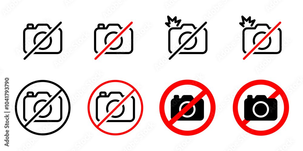 Photography not allowed symbol set. Camera ban sign. No photo warning ...