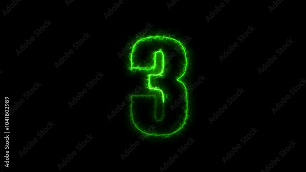 Number 3 one - animated light outline on "3" on black background ...