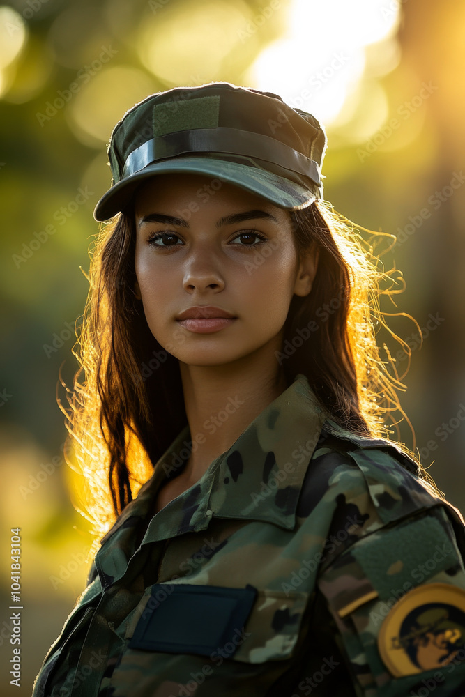 Foto de A Brazilian female soldier, young adult, standing proud in her ...