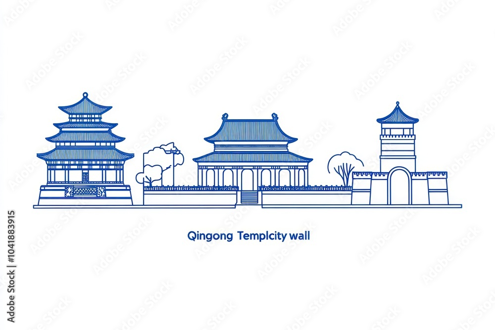 Illustrazione Stock line art icons representing the most famous places ...
