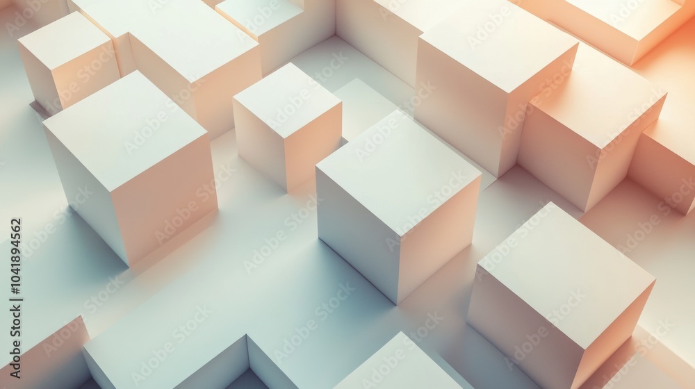 This artwork features multiple cubes in different sizes and shades ...