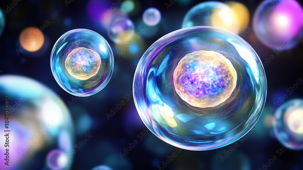 Microscopic view of a cell undergoing apoptosis, nucleus shrinking and ...