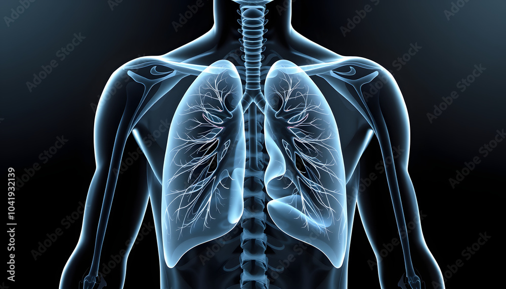 Xray anterior or front view of full human respiratory system 3D ...
