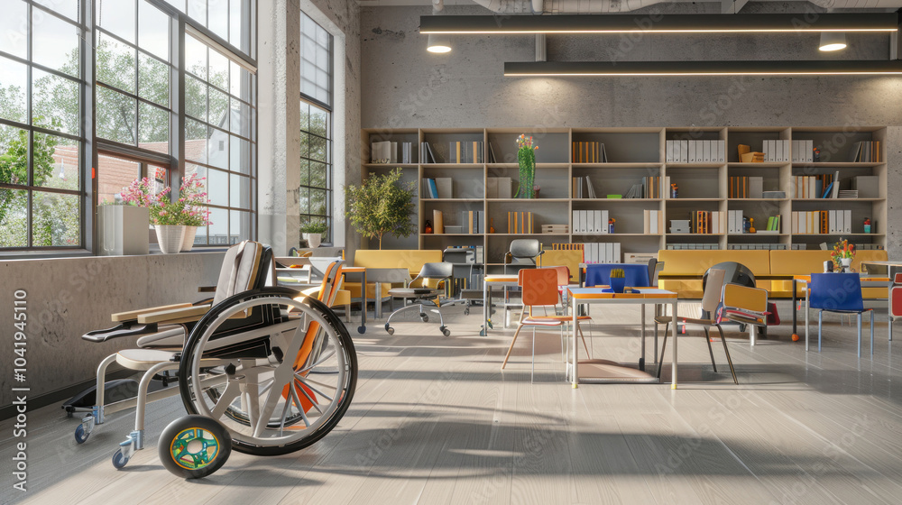 A modern inclusive classroom equipped with tools for students of ...