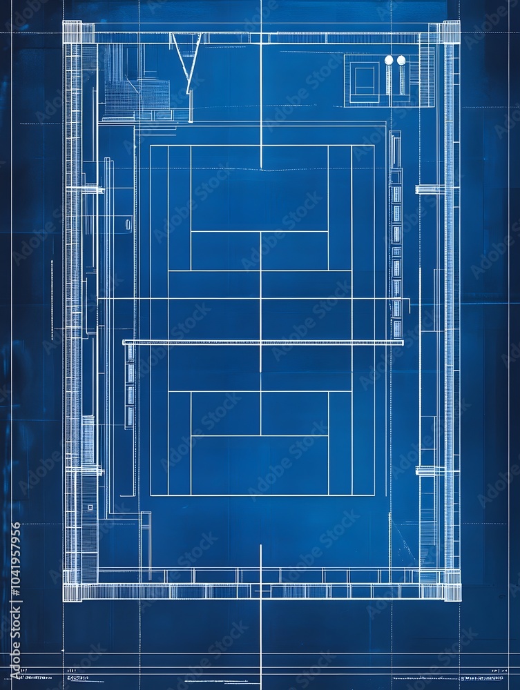 The design blueprint of the badminton court shows in detail the layout ...