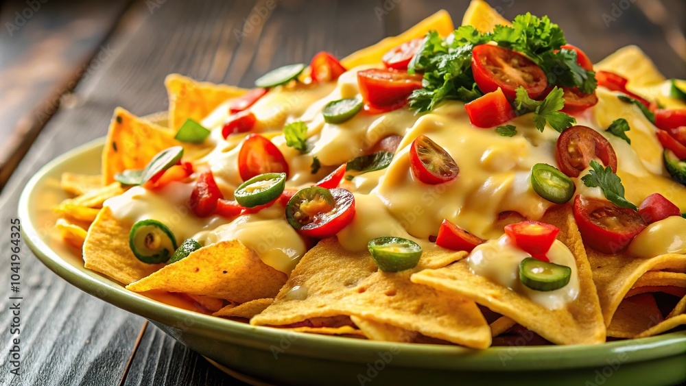 Delicious crunchy nachos with dripping cheese sauce Stock Photo | Adobe ...