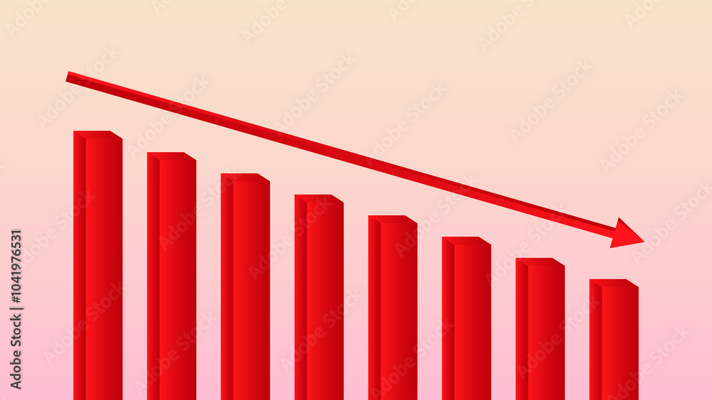 Decreasing concept. A 3D-style bar chart with vibrant red bars ...