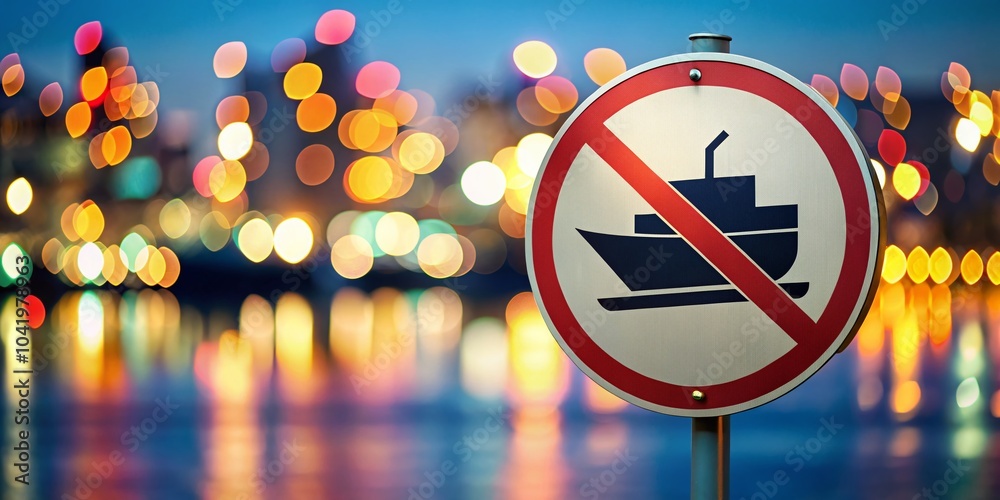 No Ship Sign for Maritime Transport Prohibition with Bokeh Effect ...