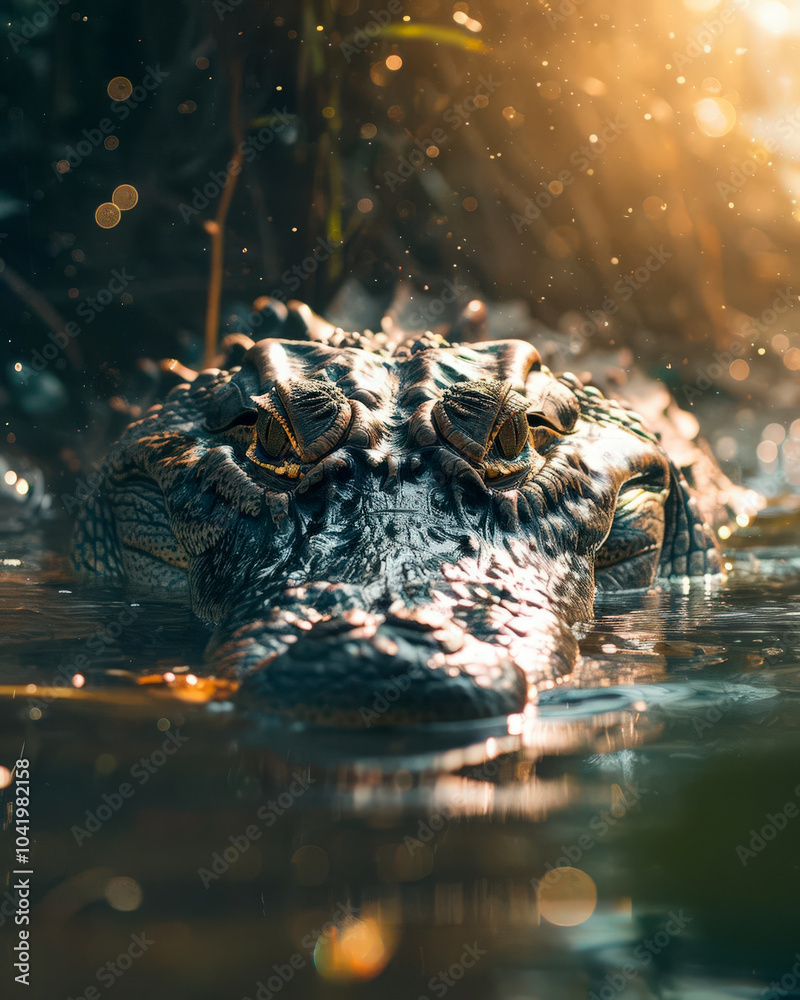 A photo of a saltwater crocodile emerging from murky water, its bumpy ...