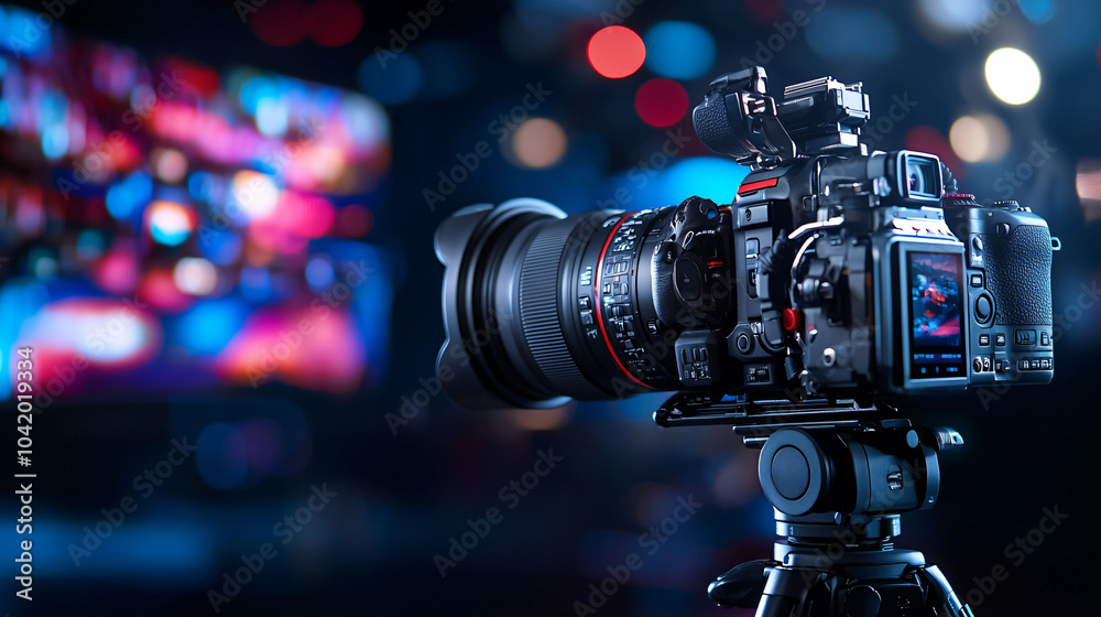 High end camera setup for filming with tripod and vibrant background ...