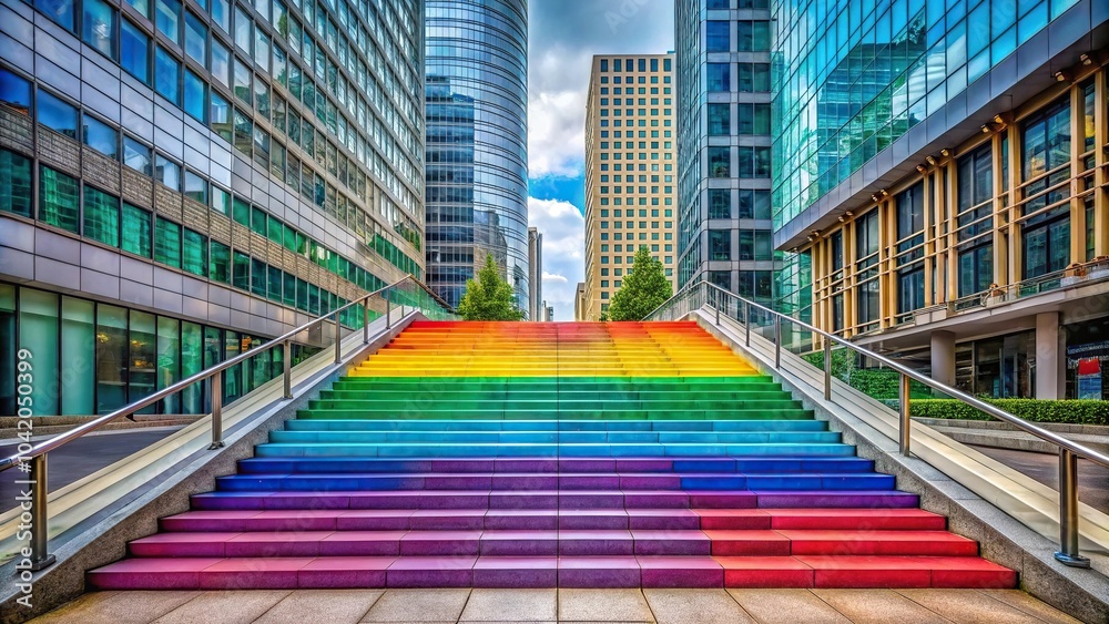 Colorful steps in Canary Wharf painted rainbow colors for Pride ...