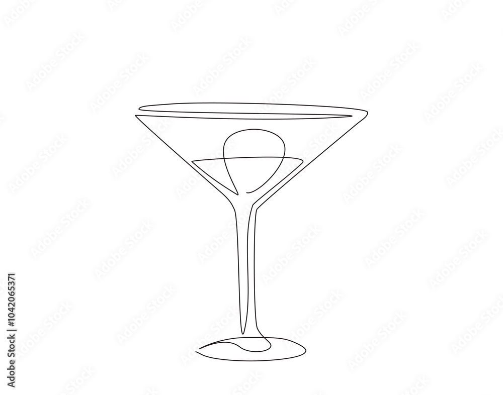 Continuous one line drawing of cocktail martini glass. One line drawing ...