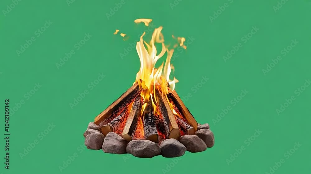 campfire motion on green screen, Bonfire lit in green screen background ...