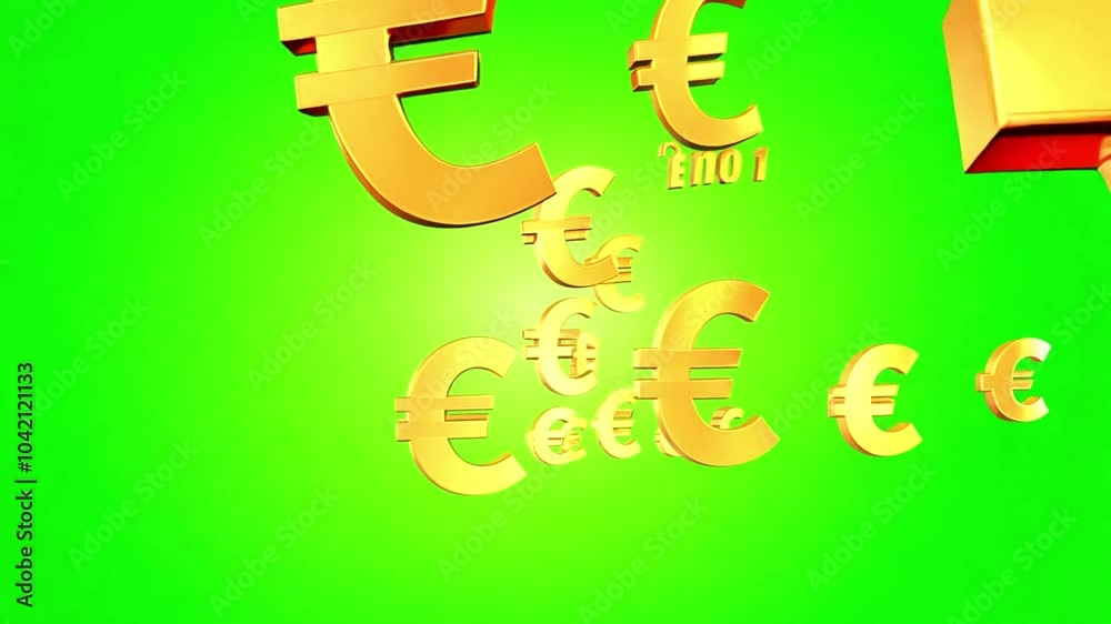 Golden euro symbol on green screen floating around. Animation loop of ...