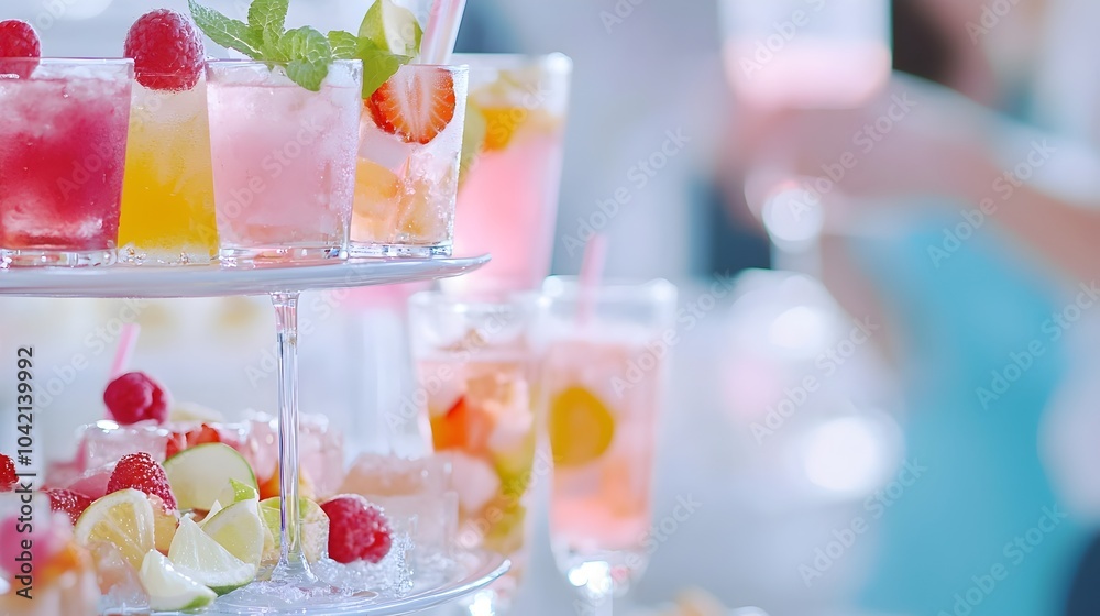 Elegant Ice Cube Tower with Colorful Cocktail Garnishes in a Luxurious ...