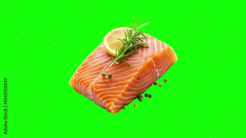 Slice of salmon beaf green screen animation motion graphic with chroma ...