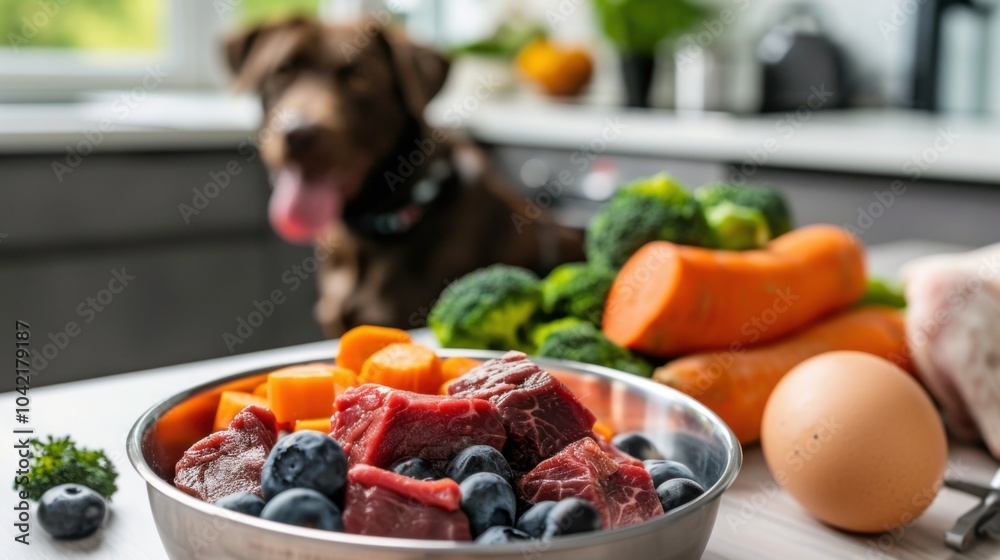 Nutritious Raw Pet Food with Fresh Ingredients in a Modern Kitchen ...